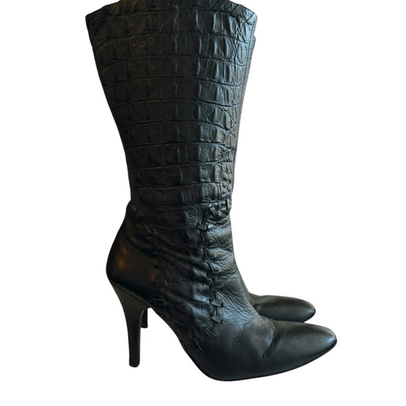 Schu la la | Shoes | Schu La La Black Croc Embossed Leather Knee High ...